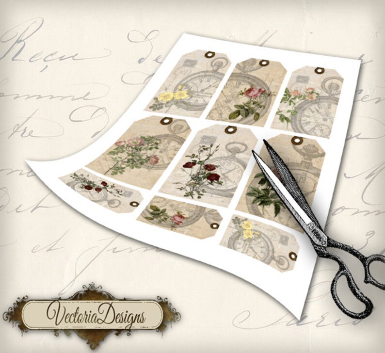 Floral Watch Tags Printable Tags Vintage Watch Tags Digital | Etsy