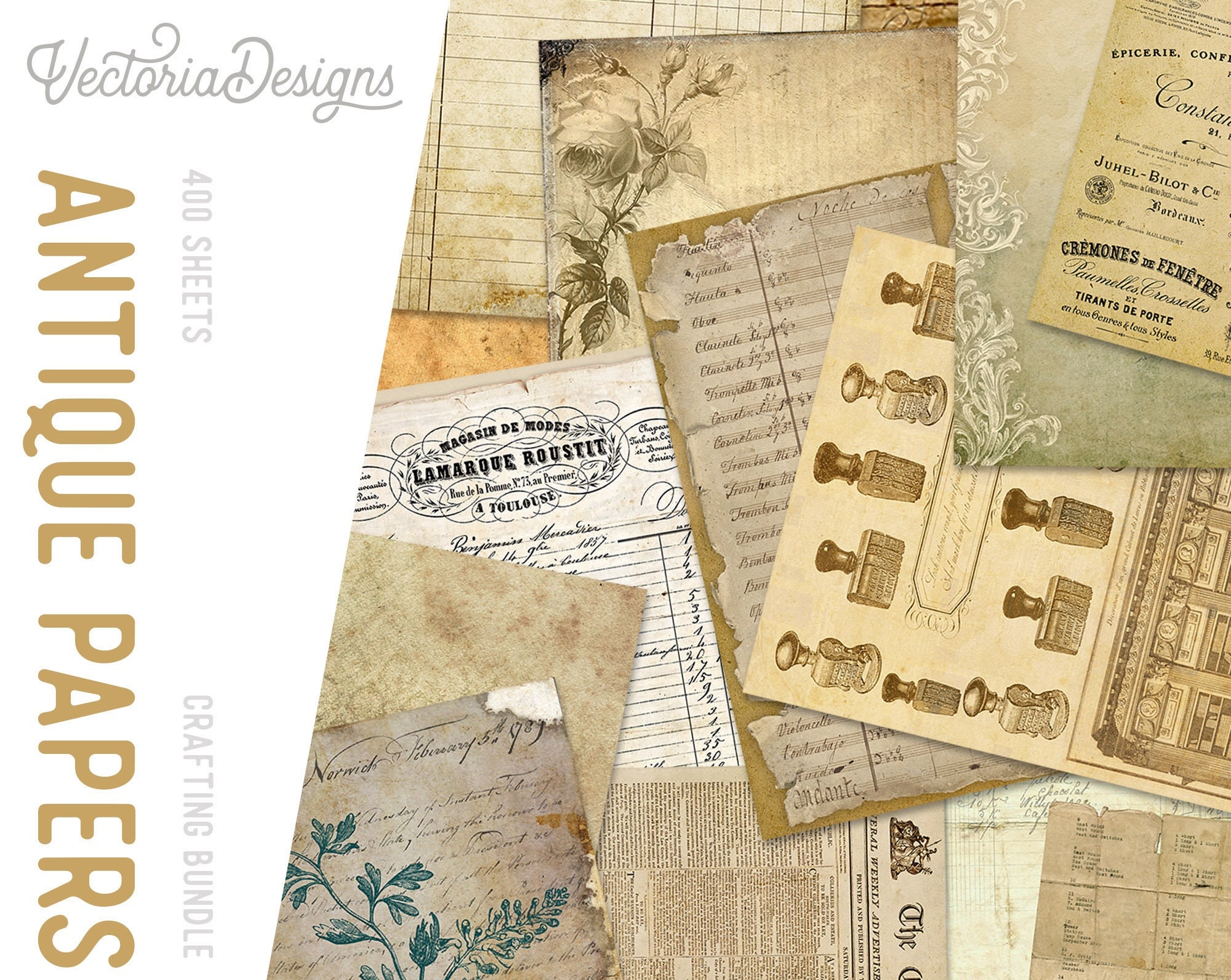 Mega Antique Papers Crafting Bundle, Ephemera Paper Digital, Antique ...