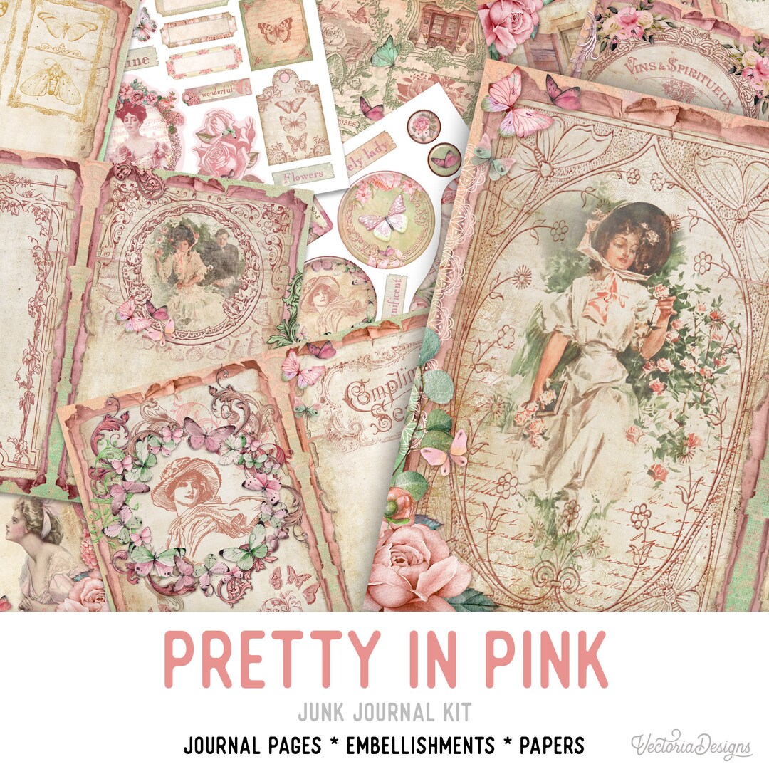 Pretty in Pink Junk Journal Kit, Printable Junk Journal Kit Pink ...