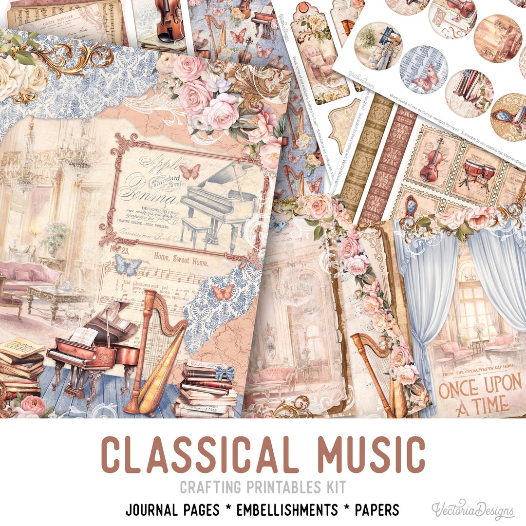 Classical Music Junk Journal Kit, Music Crafting Printables Kit Music ...