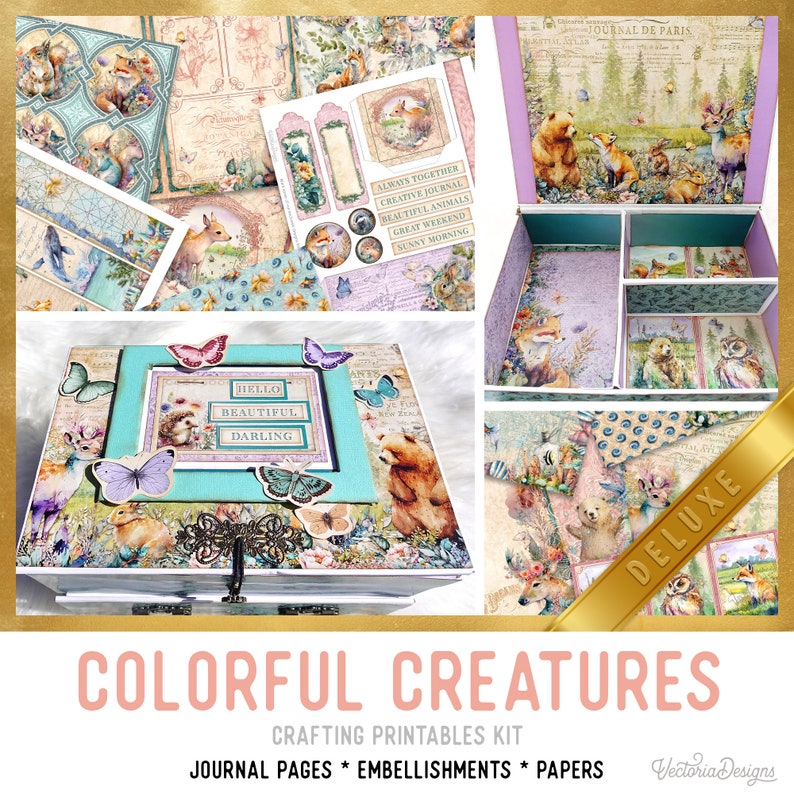 Cute Animals Junk Journal Kit Colorful Creatures DELUXE Crafting ...
