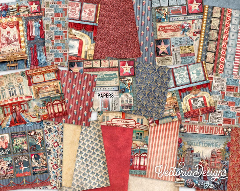 Retro Movies Junk Journal Kit DELUXE, Vintage Movies Crafting ...