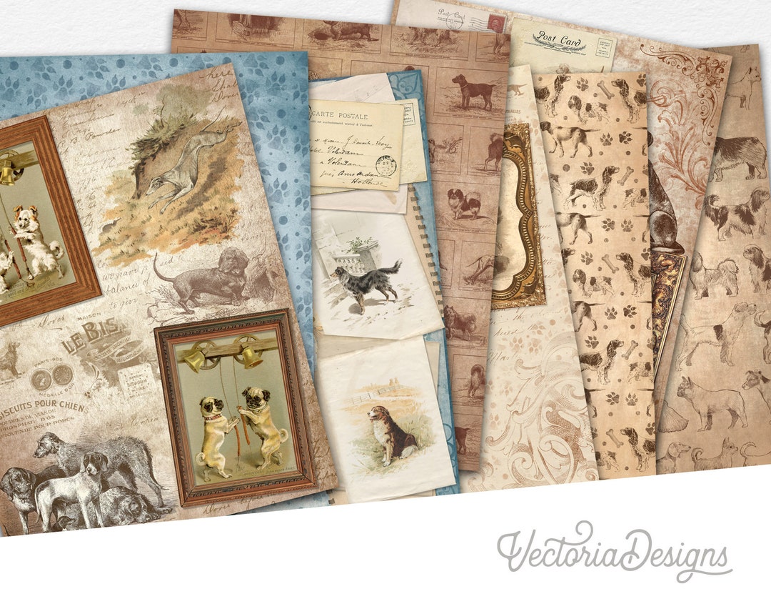 Vintage Dogs Paper Pack, Puppies Paper Pack, Decorative Paper, Dog ...