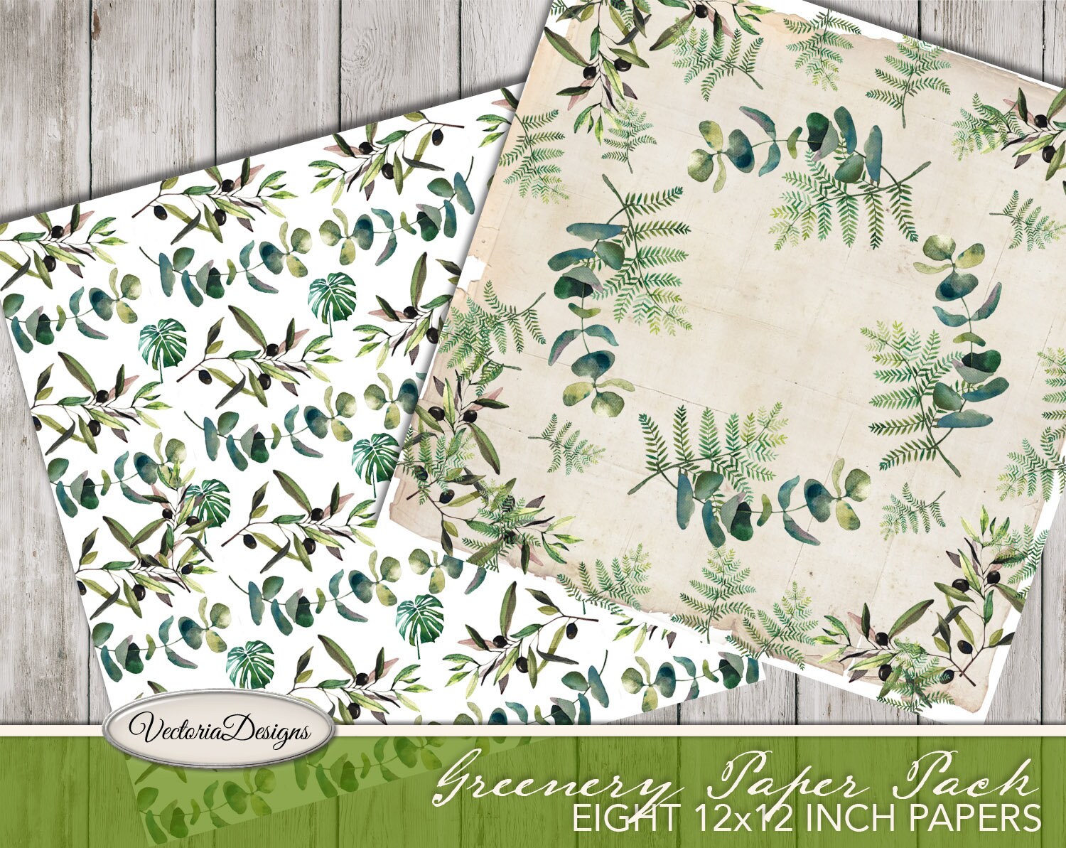 Greenery Paper Pack 12x12 Inch Paper Printable Scrapbooking | Etsy