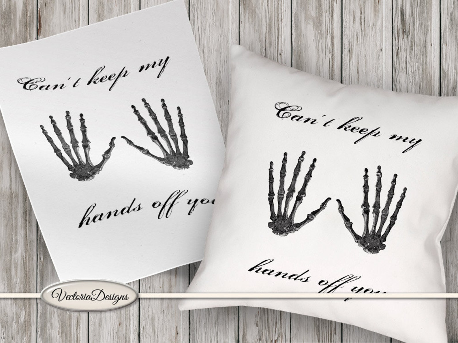 Monochrome Skeleton Hands Print Black and White Wall Art | Etsy