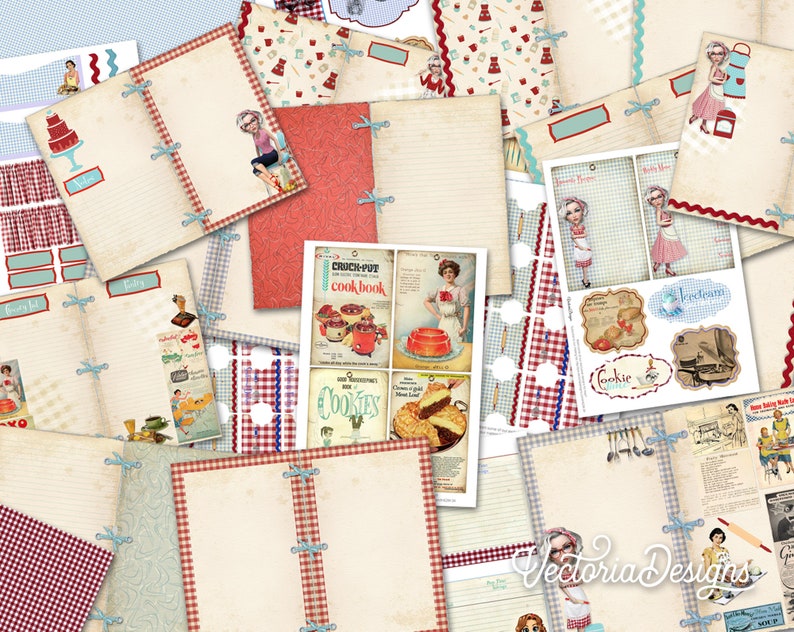 Vintage Cookbooks, Junk Journal Recipe Kit, Printable Recipe Journal ...