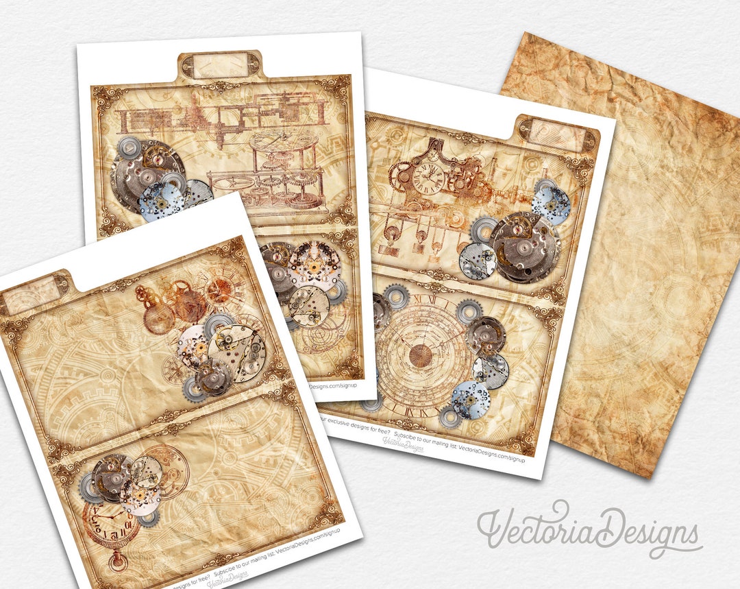 Clockpunk File Folder Kit Printable Steampunk File Folders Mini File ...