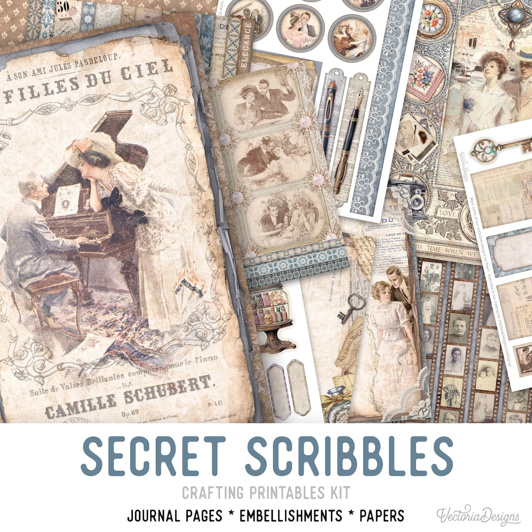 Secret Diary Junk Journal Kit Secret Scribbles Crafting Printables Kit ...