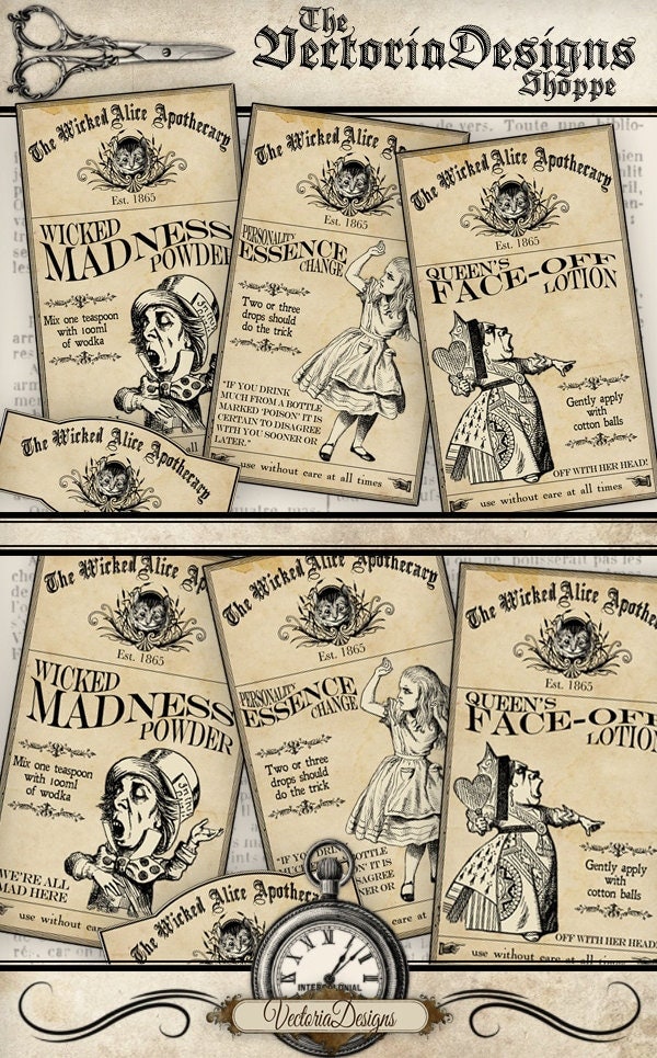 Wicked Alice in Wonderland Apothecary Labels Labels Tags - Etsy