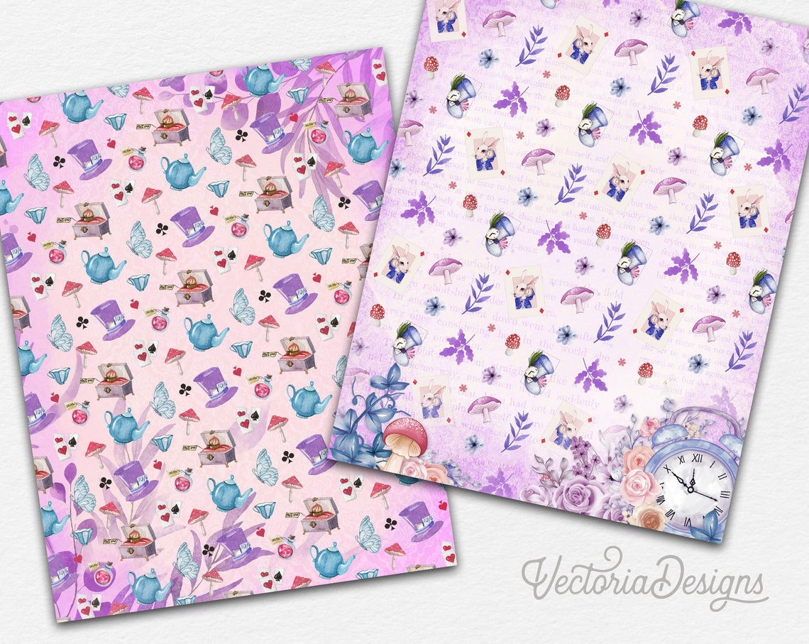 Alice in Wonderland Digital Paper Pack Alice Scrapbook Paper - Etsy