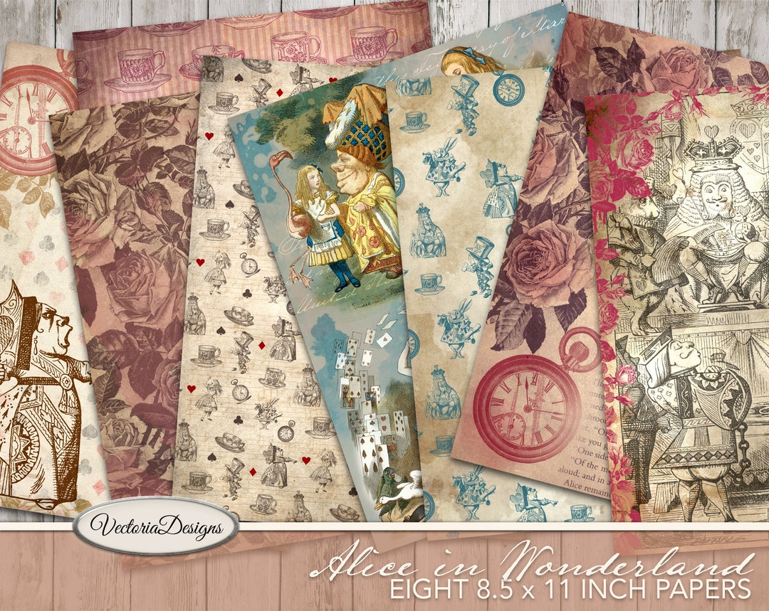 Alice in Wonderland Paper Pack, Printable Paper Pack, Decorative Paper ...