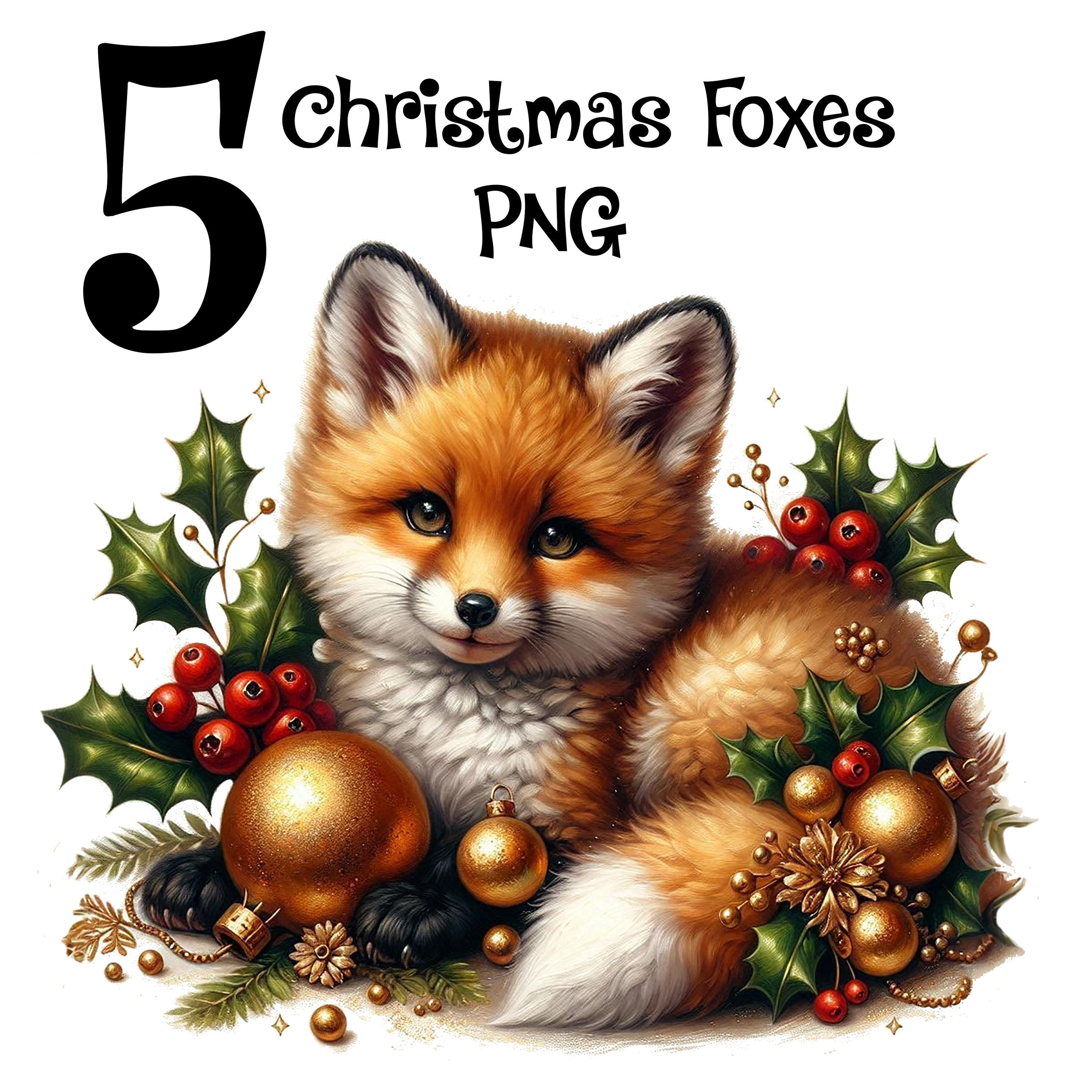 5 Christmas Fox Clipart, PNG With Transparent Background - Etsy