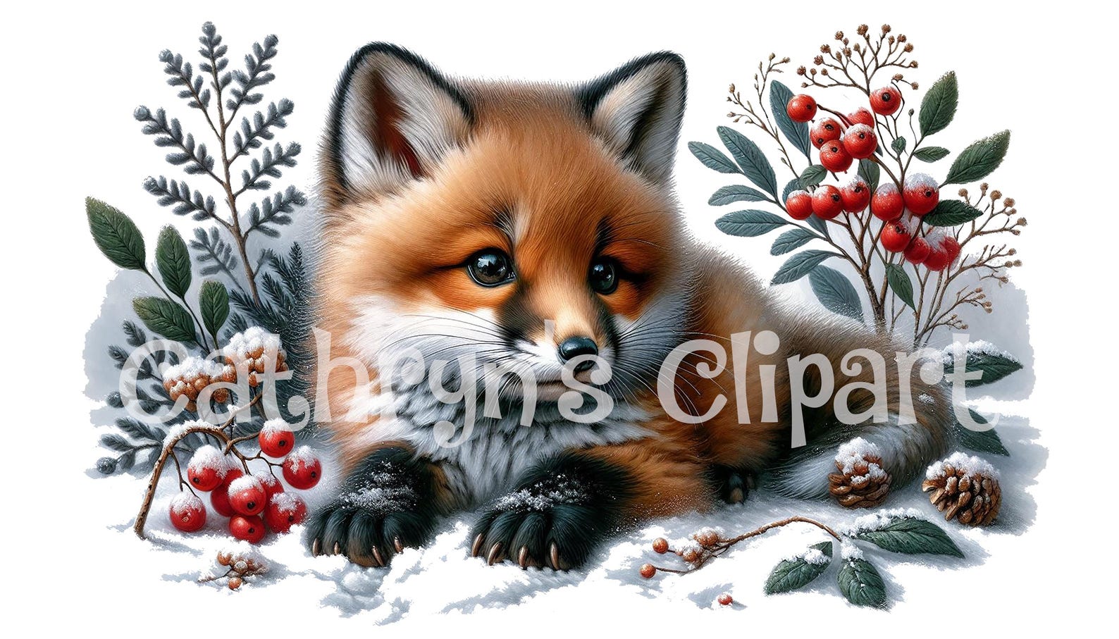 Winter Fox Cub Clipart PNG - Etsy