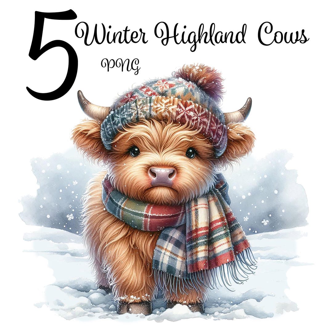 5 Winter Highland Cows PNG With Transparent Background - Etsy