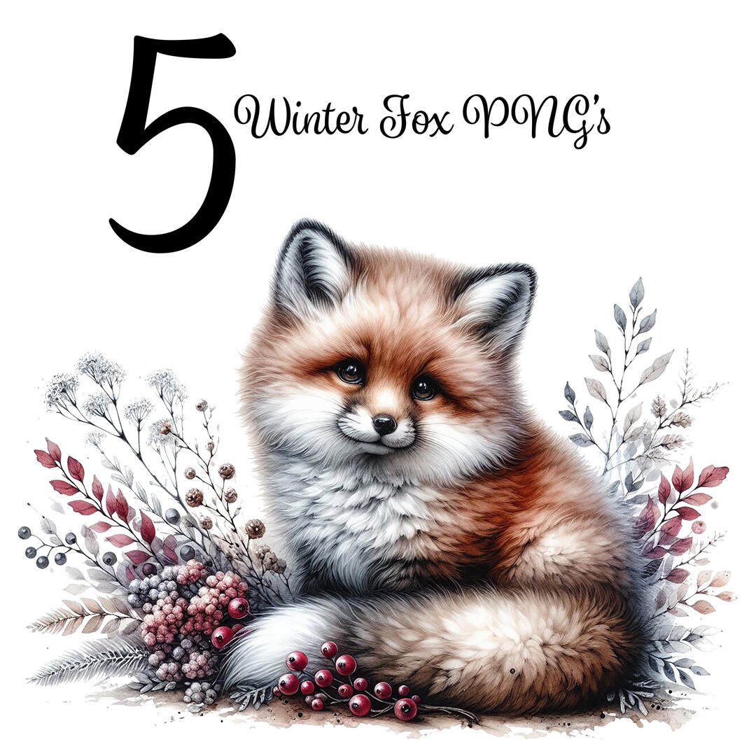 5 Cute Winter Fox PNG Clipart Files - Etsy