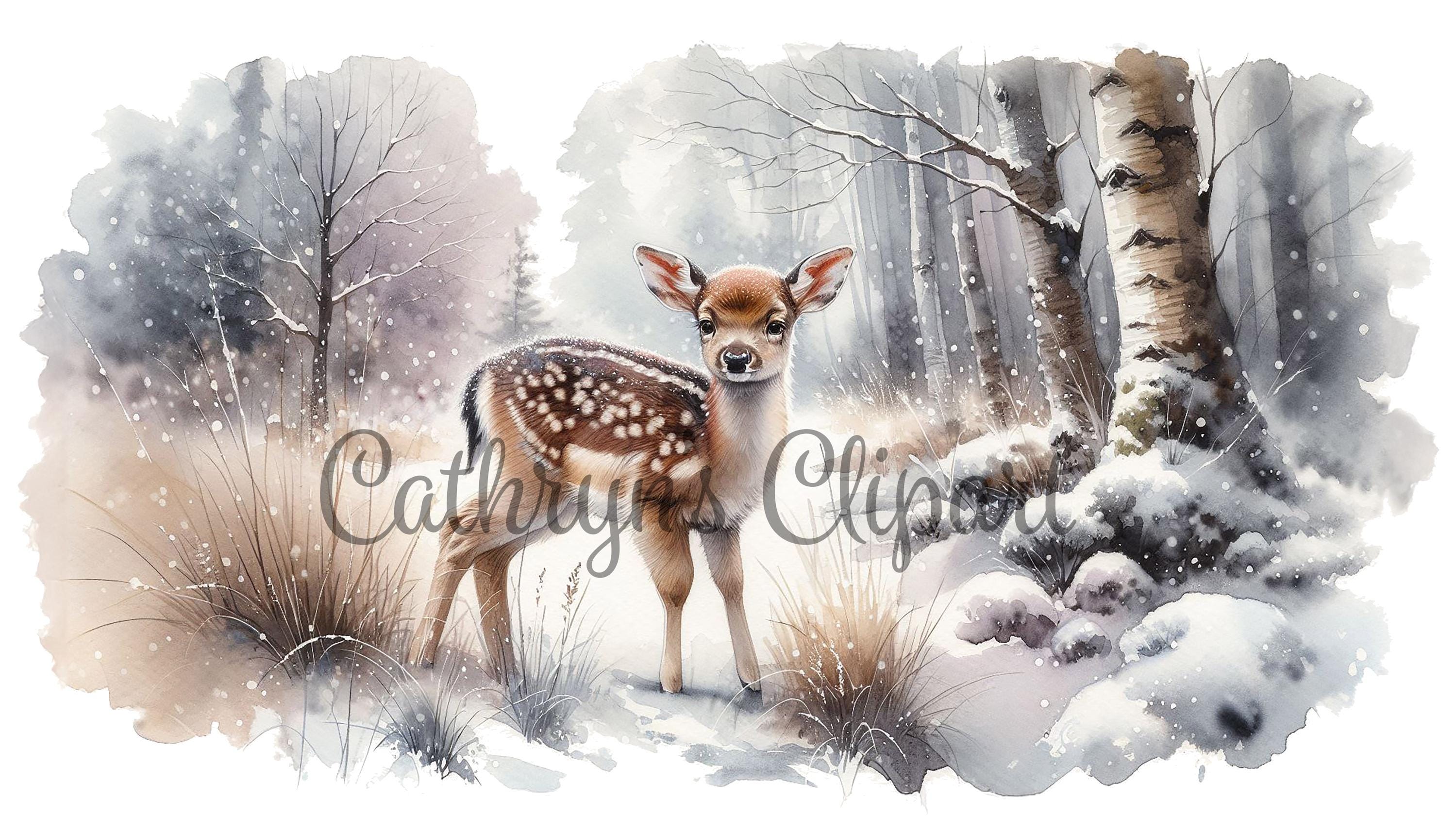 5 Winter Woodland Animals in the Snow PNG With Transparent Background ...