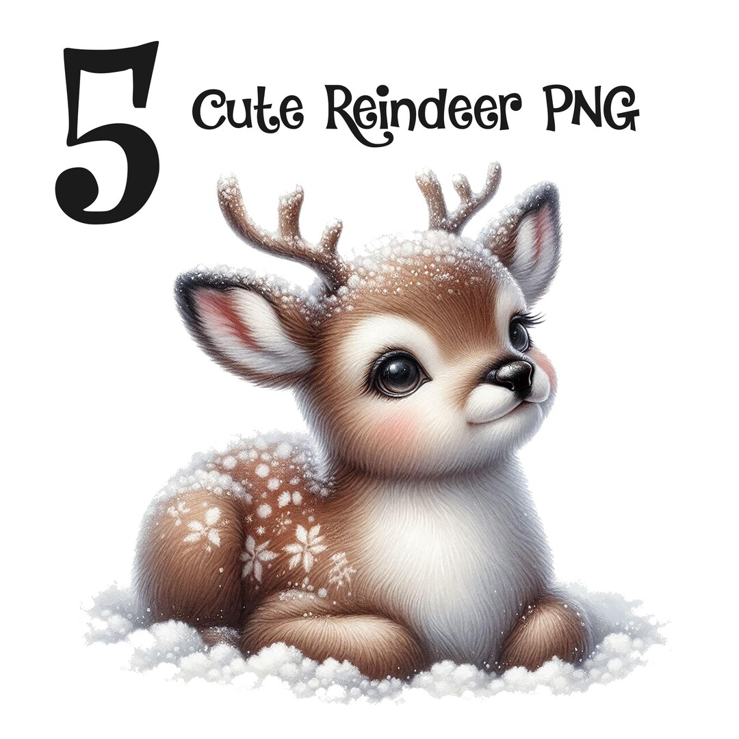 5 Cute Reindeer Clipart PNG Files - Etsy