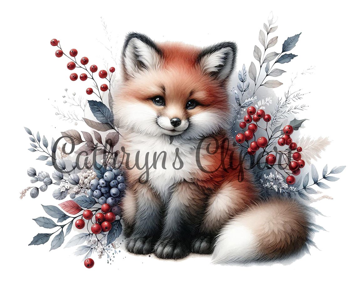5 Cute Winter Fox PNG Clipart Files - Etsy