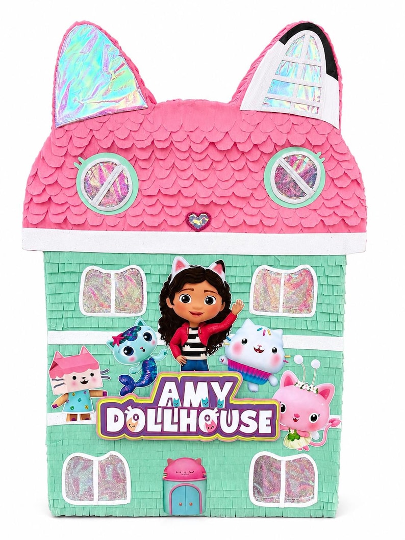 Personalized Gabby’s Dollhouse Piñata – Custom Cat House Birthday ...