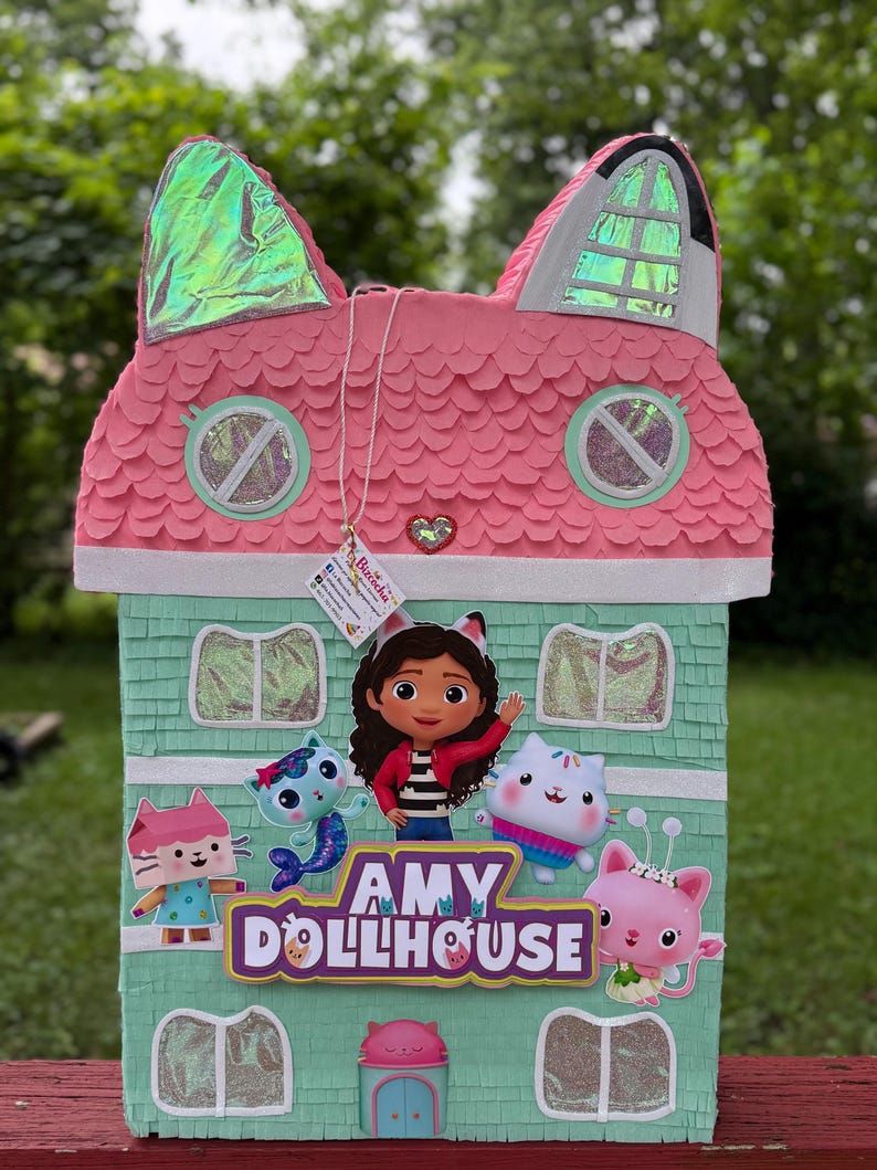 Personalized Gabby’s Dollhouse Piñata – Custom Cat House Birthday ...