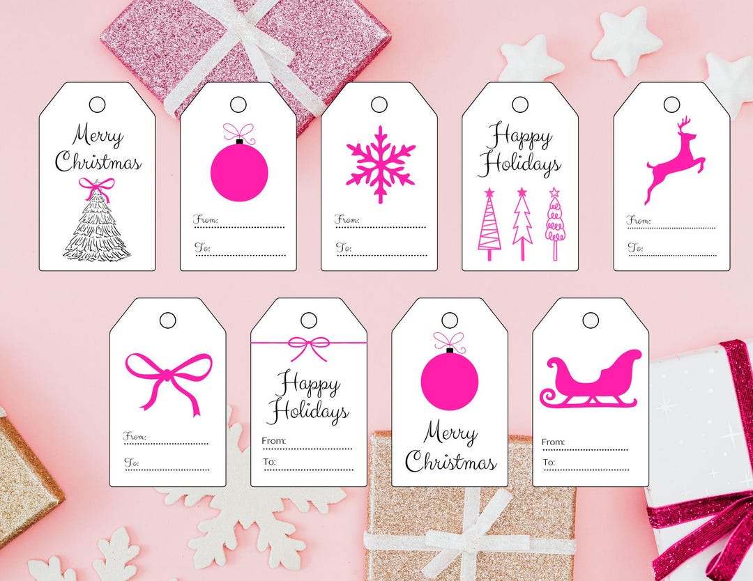 Pink Printable Christmas Gift Tags, Holiday Designs (digital Download ...