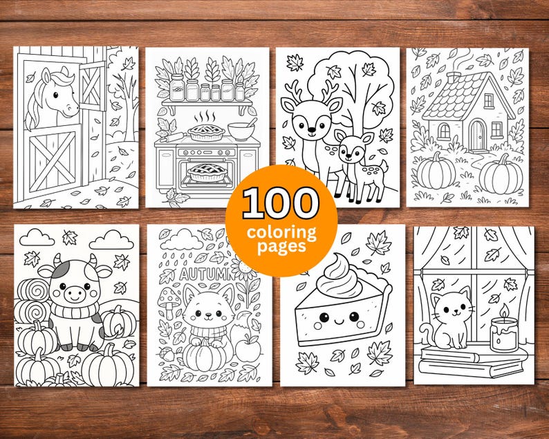 Fall Coloring Book: 100 Autumn Coloring Pages PDF for Kids (digital ...