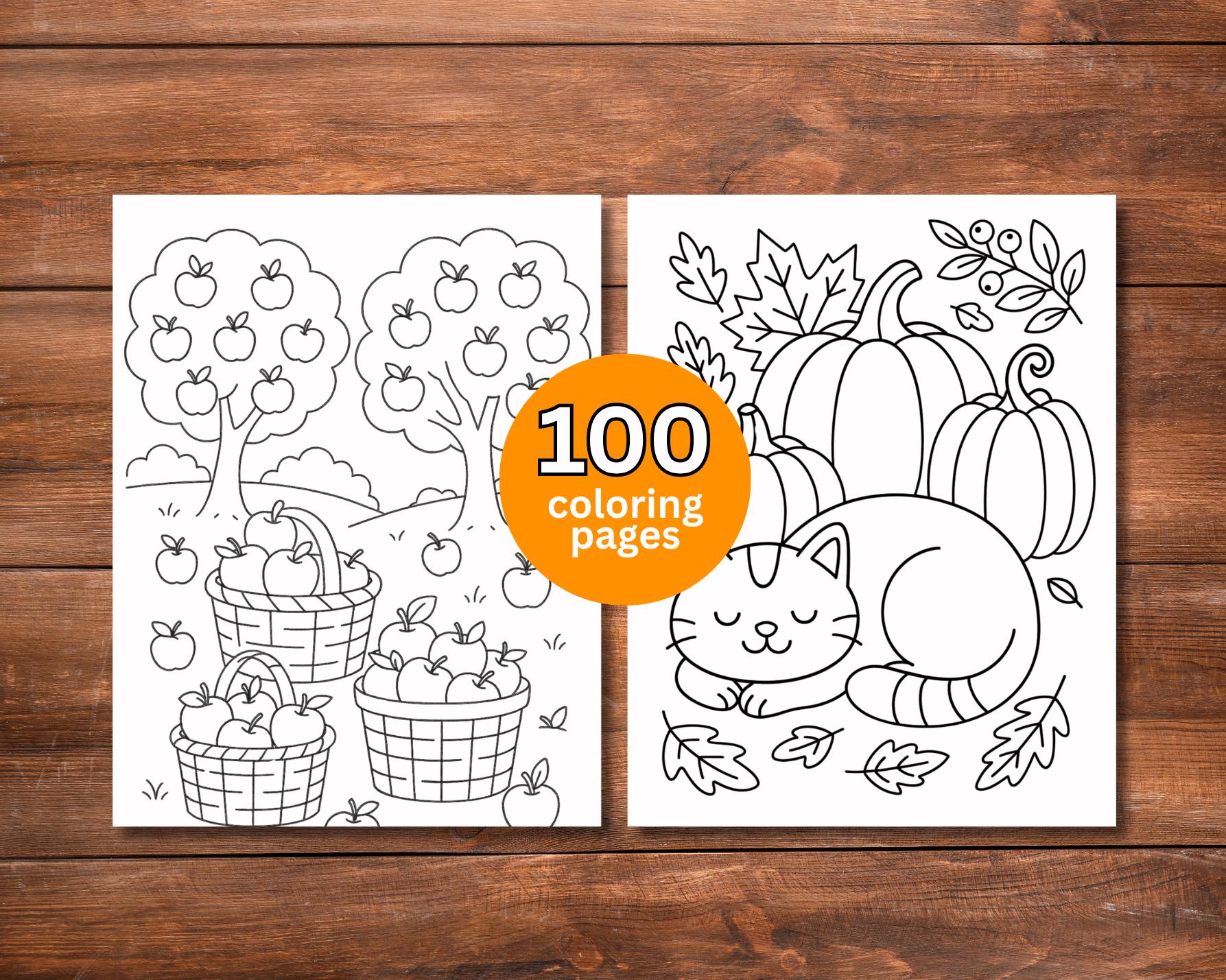 Fall Coloring Book: 100 Autumn Coloring Pages PDF for Kids (digital ...