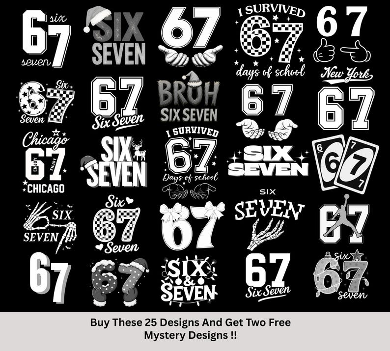 Six Seven Meme PNG Bundle, Black & White Funny Clipart, 67 Tiktok Viral ...