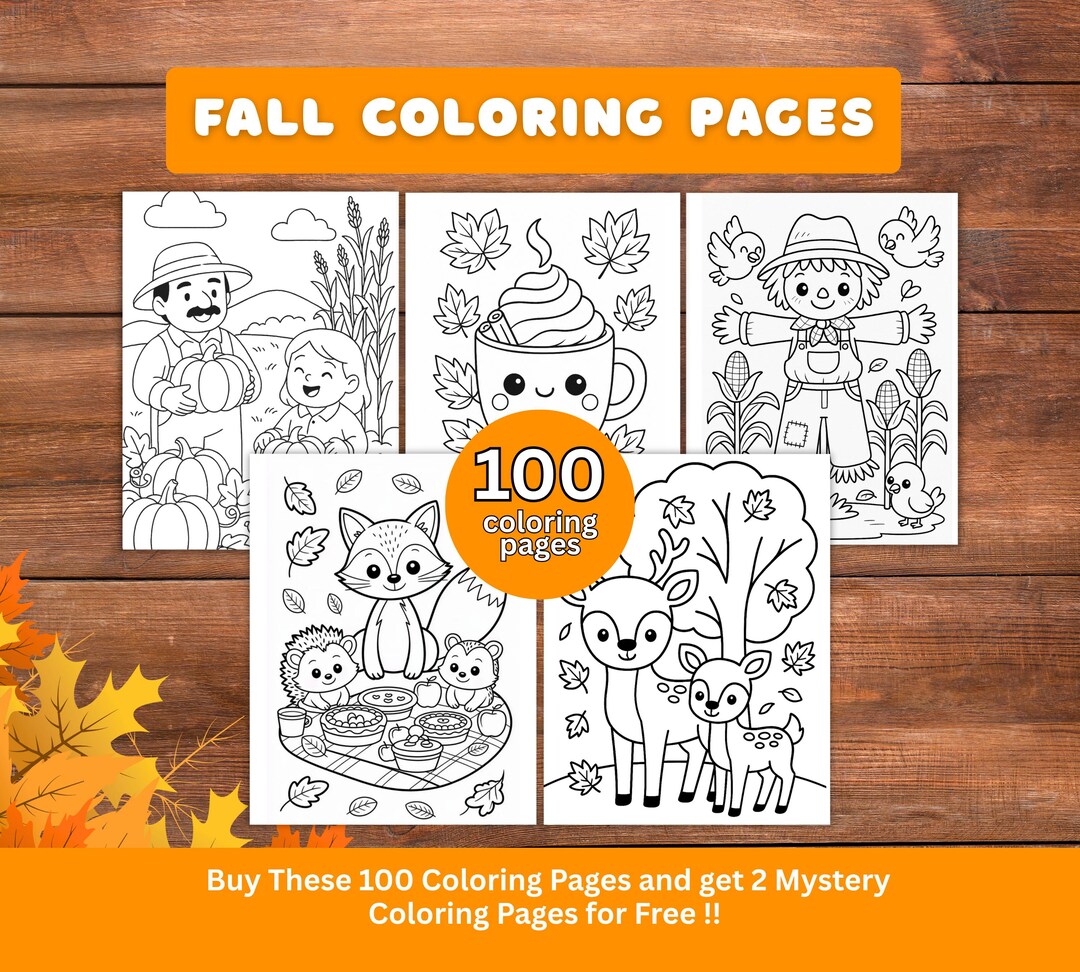 Fall Coloring Book: 100 Autumn Coloring Pages PDF for Kids (digital ...