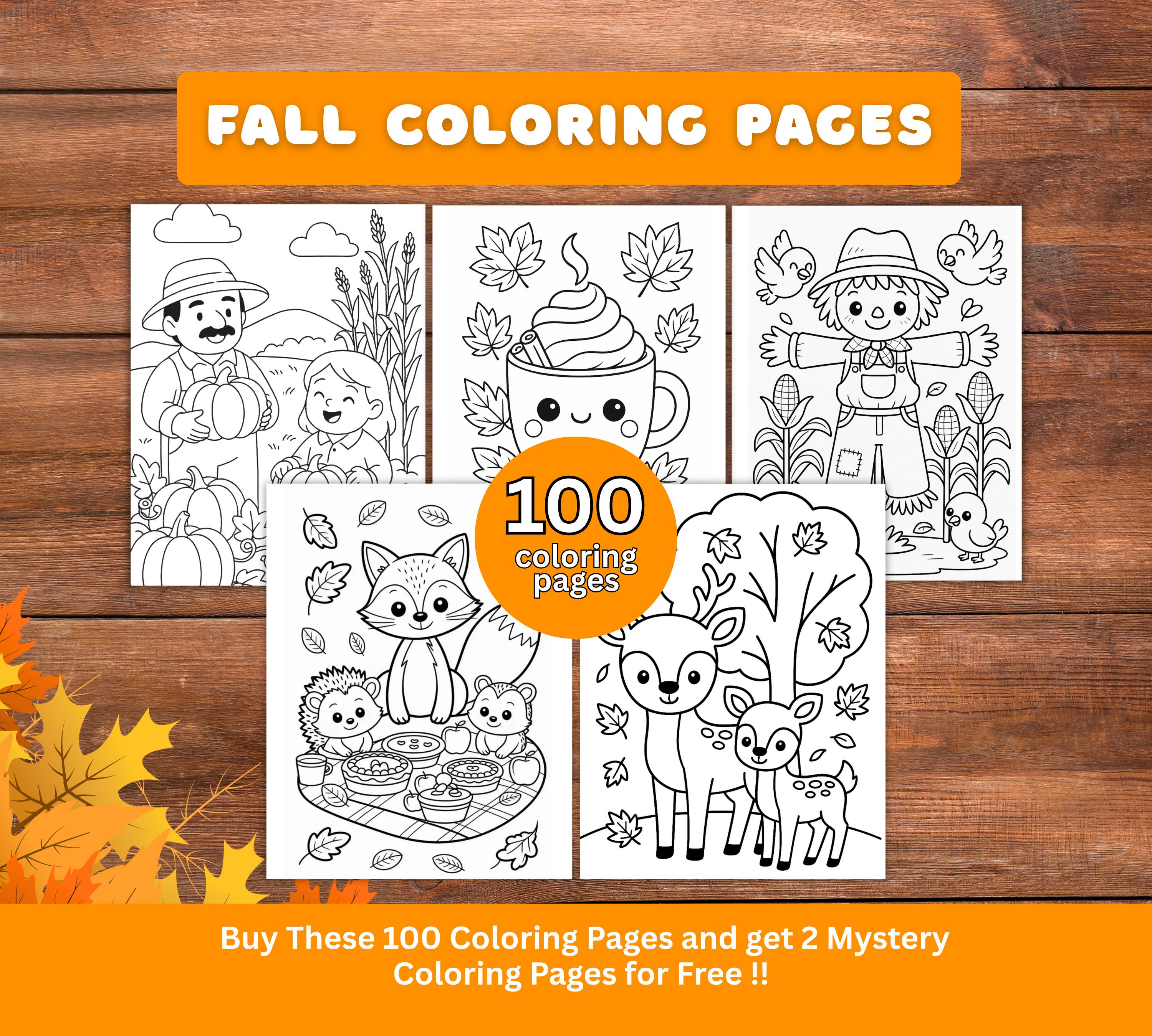 Fall Coloring Book: 100 Autumn Coloring Pages PDF for Kids (digital ...