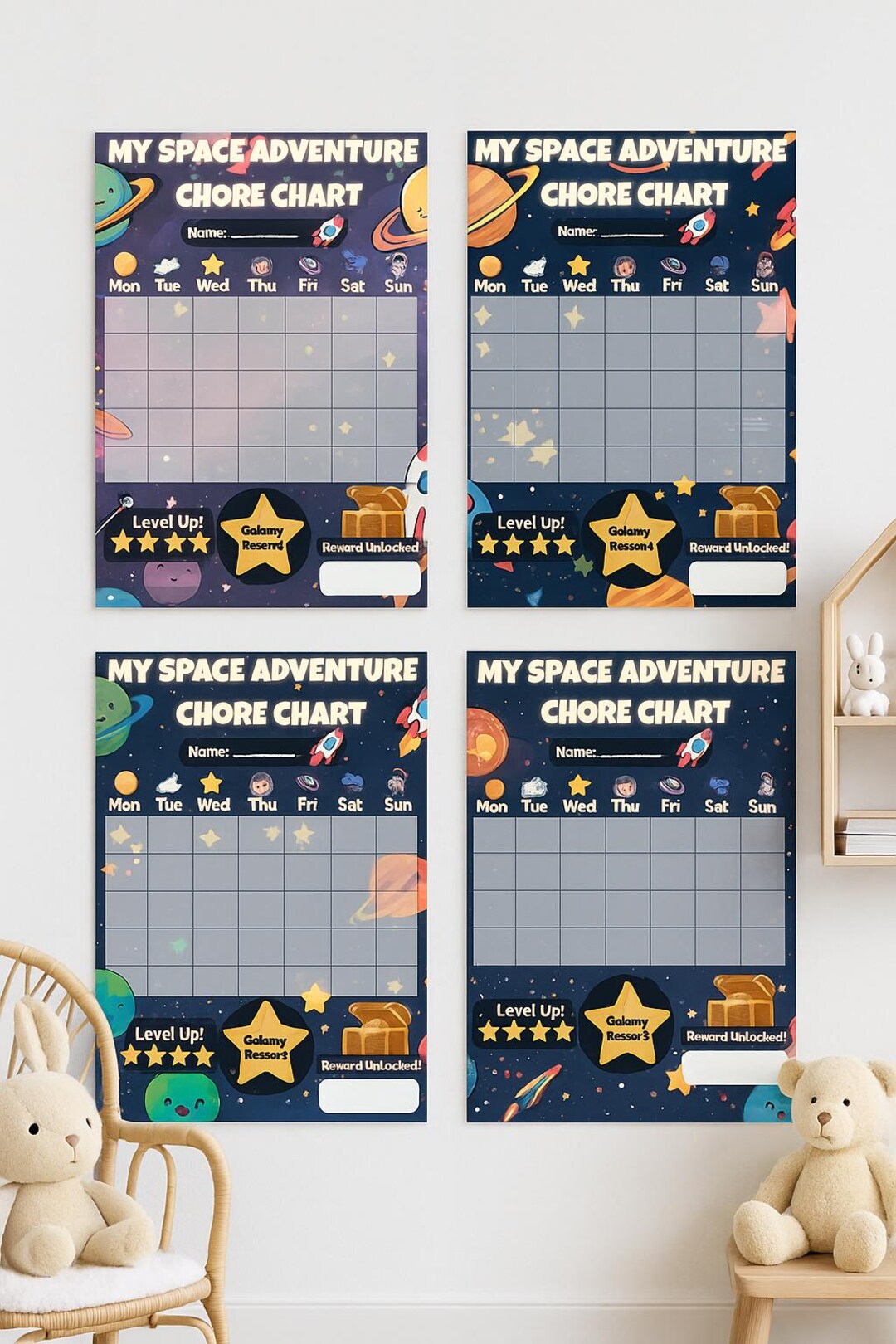Kids Space Adventure Chore Chart: Editable Reward System (canva ...