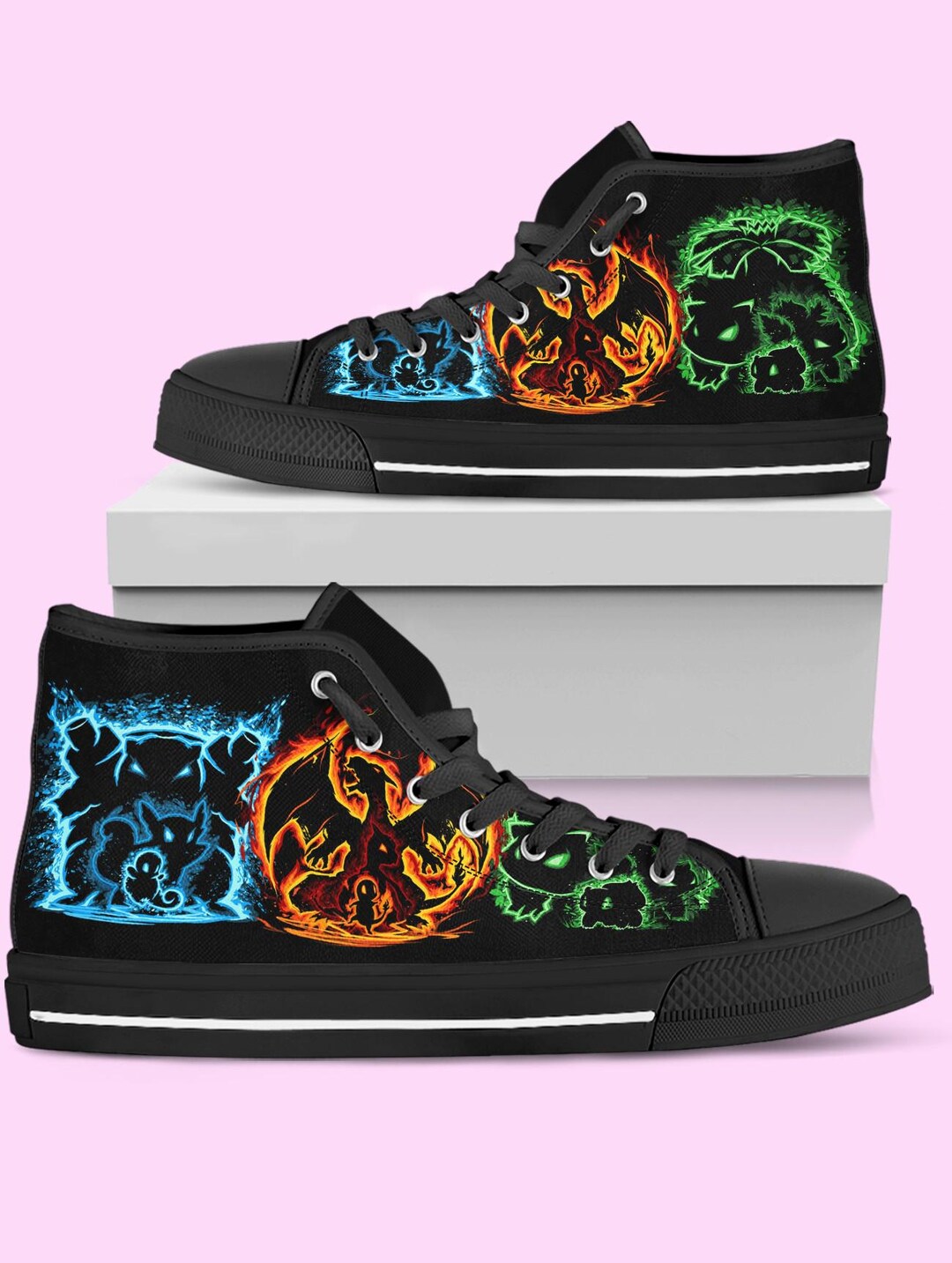 Pokemon Starters High-top Shoes: Bulbasaur, Charmander, Squirtle Anime ...