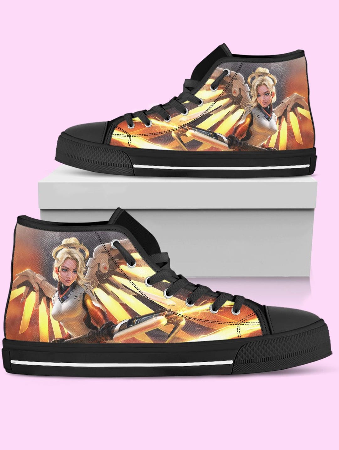 Overwatch Mercy Shoes: Video Game High-top Converse Inspired Sneakers ...