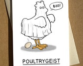 Poultrygeist Cartoon Pun Halloween and Birthday Card Funny | Etsy