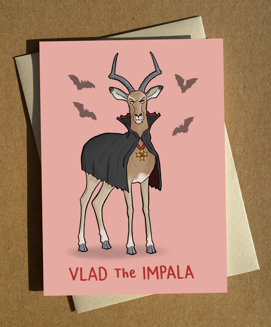 Vlad the Impala - Vampire Dracula Animal Pun Halloween Greeting Card A6 ...