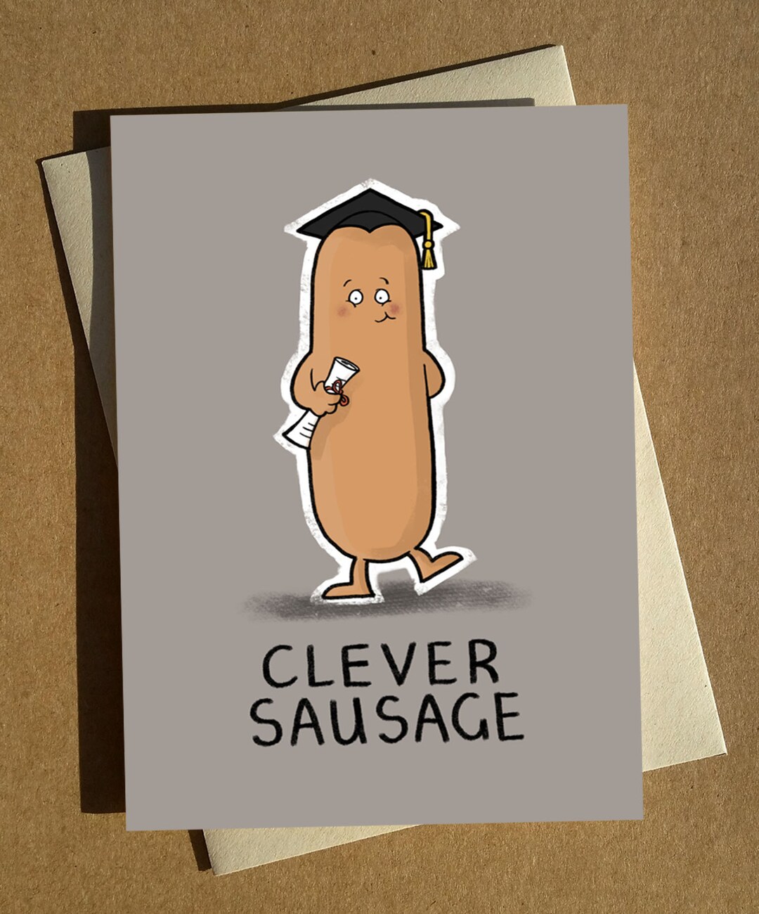 Clever Sausage Well Done Good Luck Card A6 - Exams Graduation ...