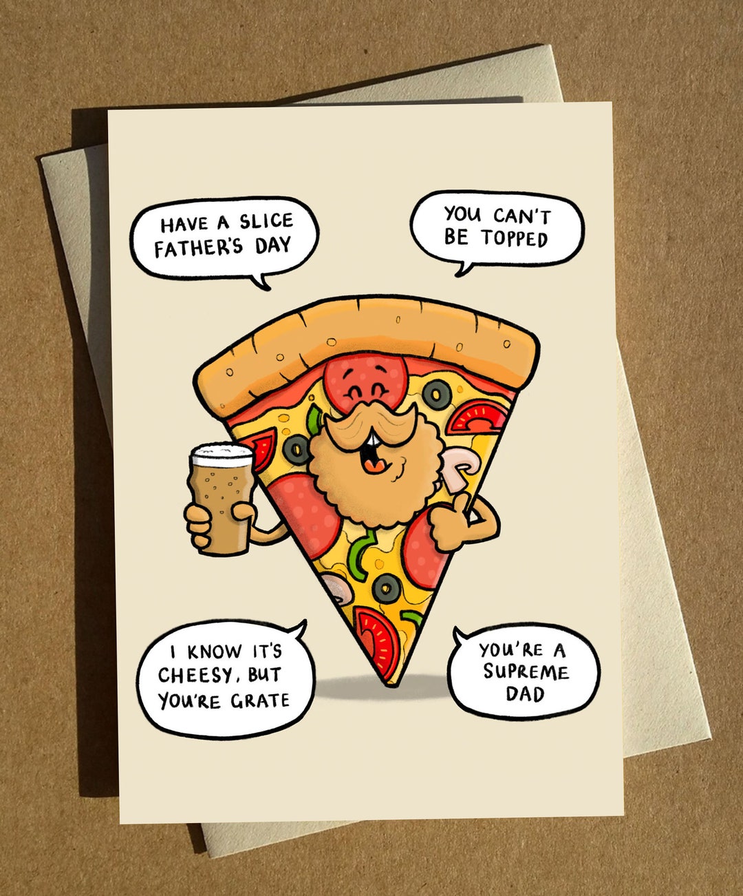 Father's Day Pizza Cartoon Pun Card A6 - Etsy