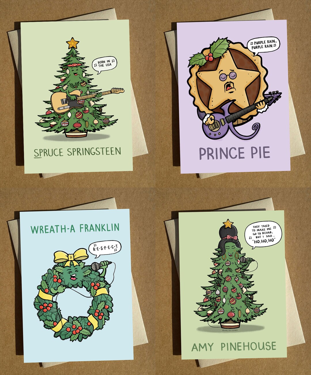Music Icon Christmas Cards A6 - Set of 4 - Funny Christmas Cards ...