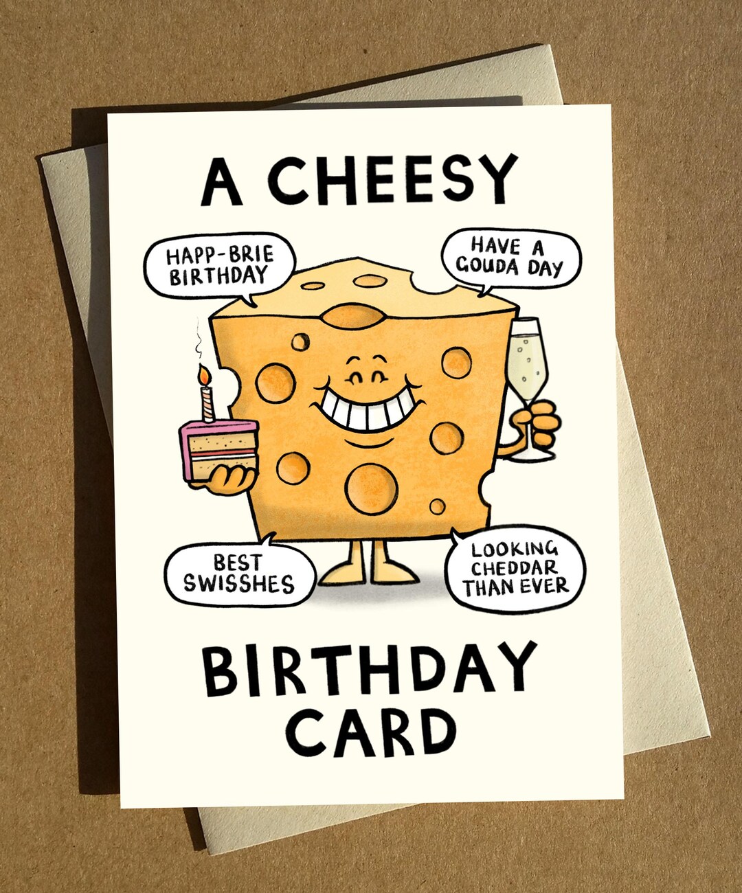 Cheese Pun Birthday Card A6 | Cheesy Birthday Card | Cartoon Pun Card ...