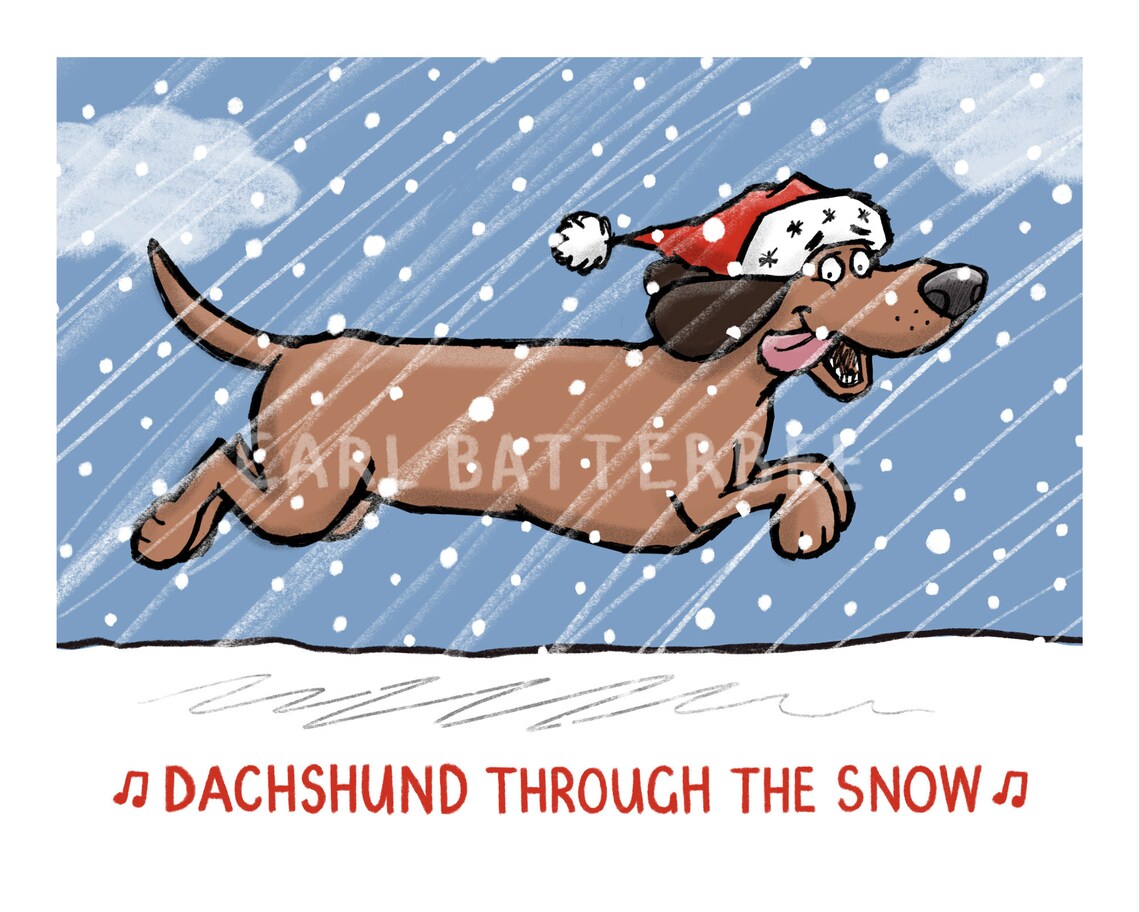 Dachshund Through the Snow Christmas Art Print - Etsy UK