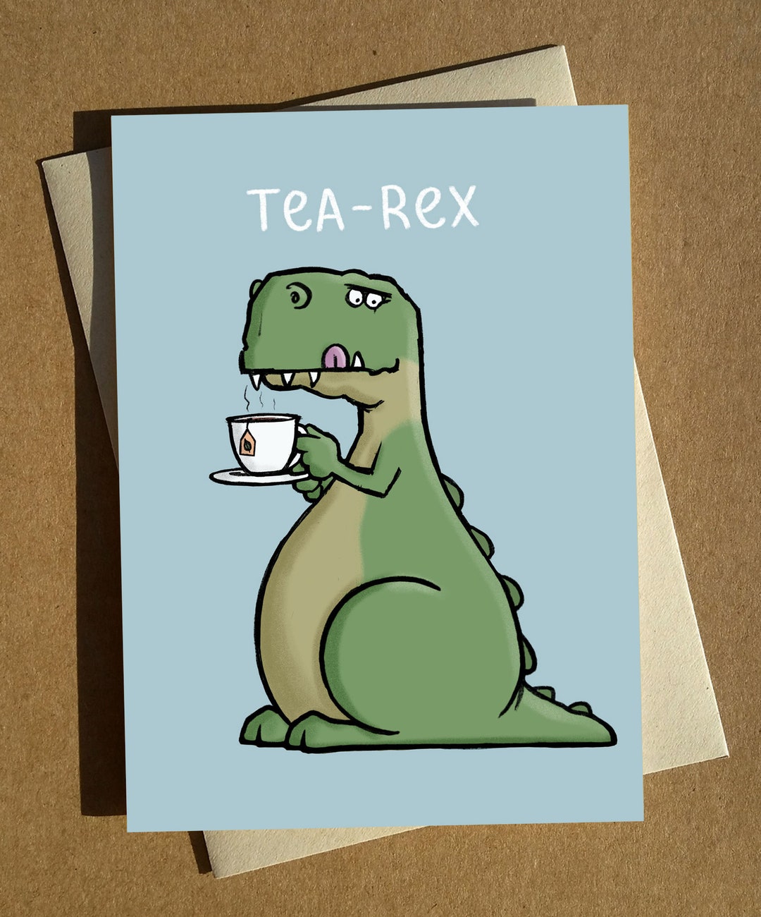 Tea-rex Greeting Card A6 | Funny Dinosaur Birthday Card | Cartoon T-rex ...