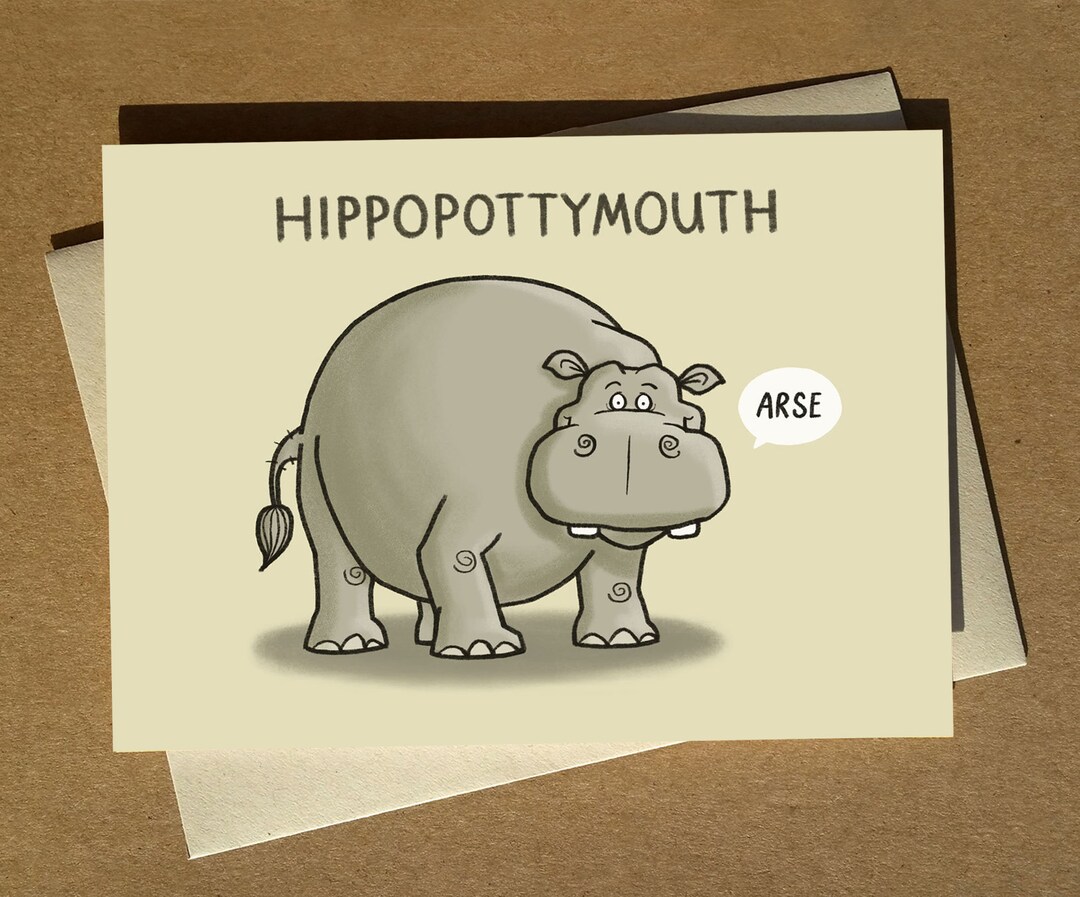 Hippo Curse Swear Pun Greeting Card A6 | Funny Birthday Card | Cartoon ...