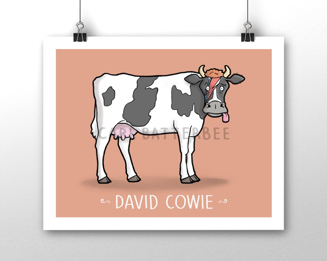 David Bowie Cow Pun Signed Cartoon Illustration Art Print - Etsy