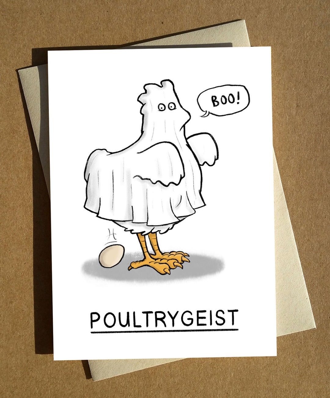 Poultrygeist Cartoon Pun Halloween and Birthday Card A6 - Funny Chicken ...