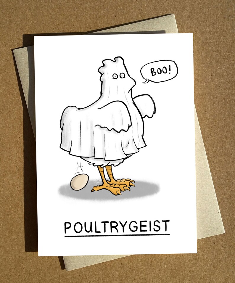 Poultrygeist Cartoon Pun Halloween and Birthday Card Funny | Etsy