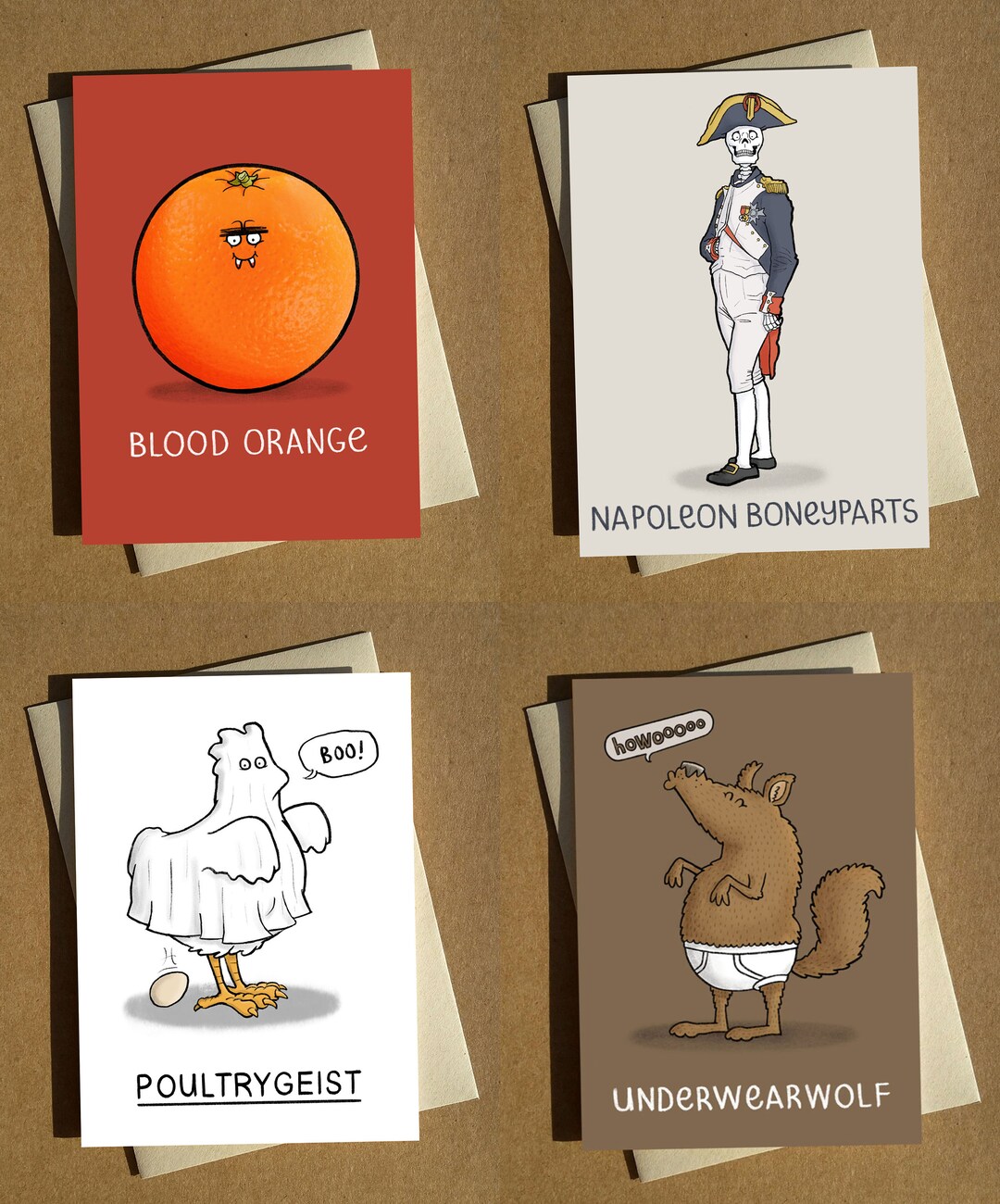 Set of 4 Halloween Cards or Halloween Party Invitations A6 - Funny ...