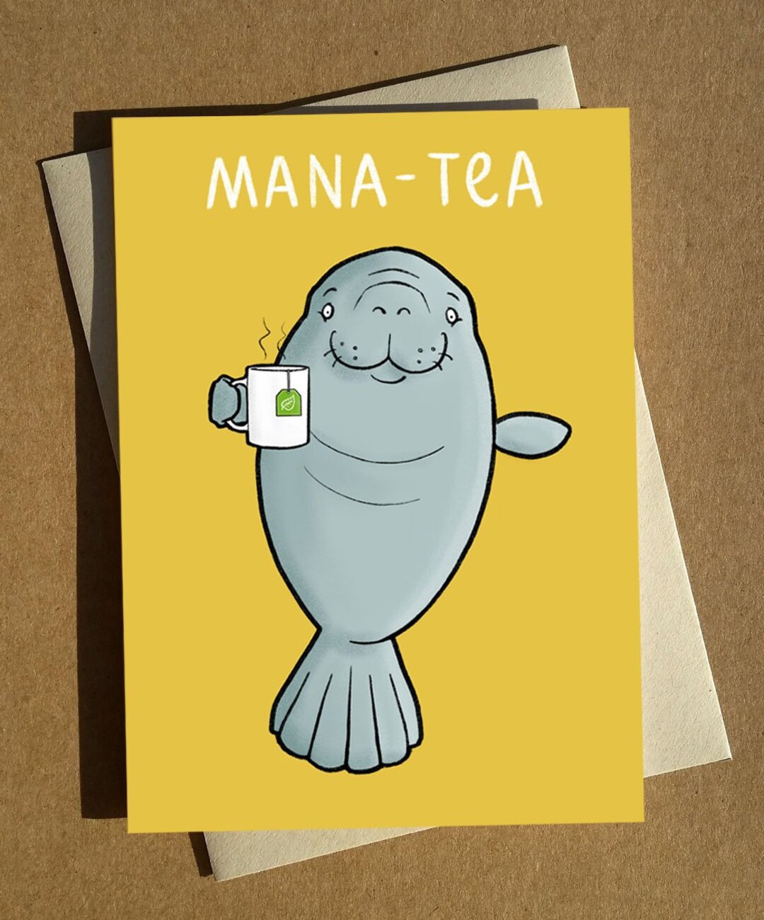 Manatee Funny Cartoon Tea Pun Greeting Card A6 - Etsy