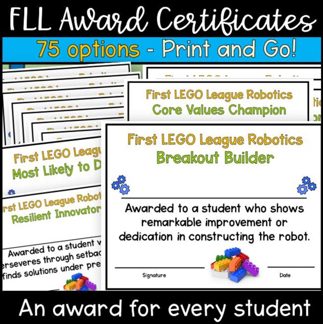 FLL First LEGO League Robotics Team Student Award Certificates End of ...