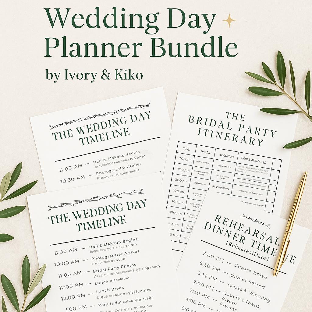 Olive Branch Rehearsal Dinner Timeline (canva Template) TIMELINE ONLY ...