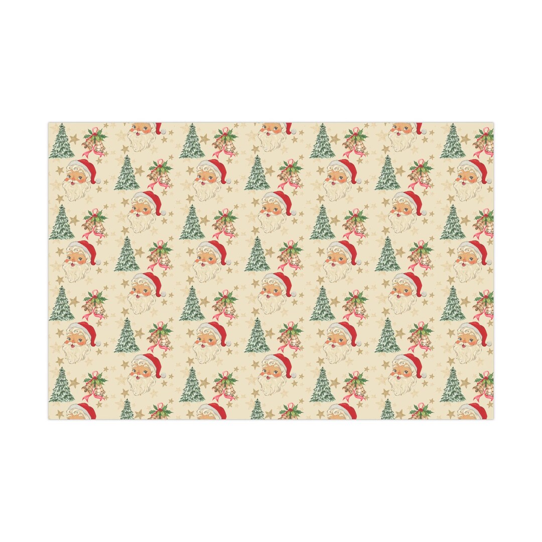 Vintage Santa Gift Wrap, Christmas Holiday Gift Supplies, Festive Gift ...
